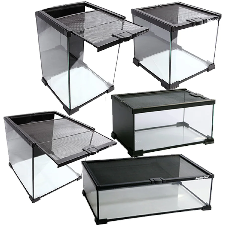Reptile One Mini T2 Glass Tank Wire Mesh Lid 30x30x30cm Black With ...